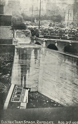 ELECTRIC TRAM SMASH RAMSGATE ENGLAND ANTIQUE POSTCARD railway railroad ...