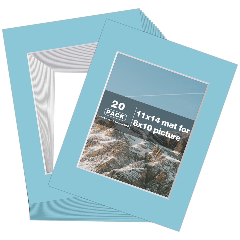 Pack of 20, 11x14 Mixed Colors Photo Mats White Core Bevel Cut for 8x10 ...