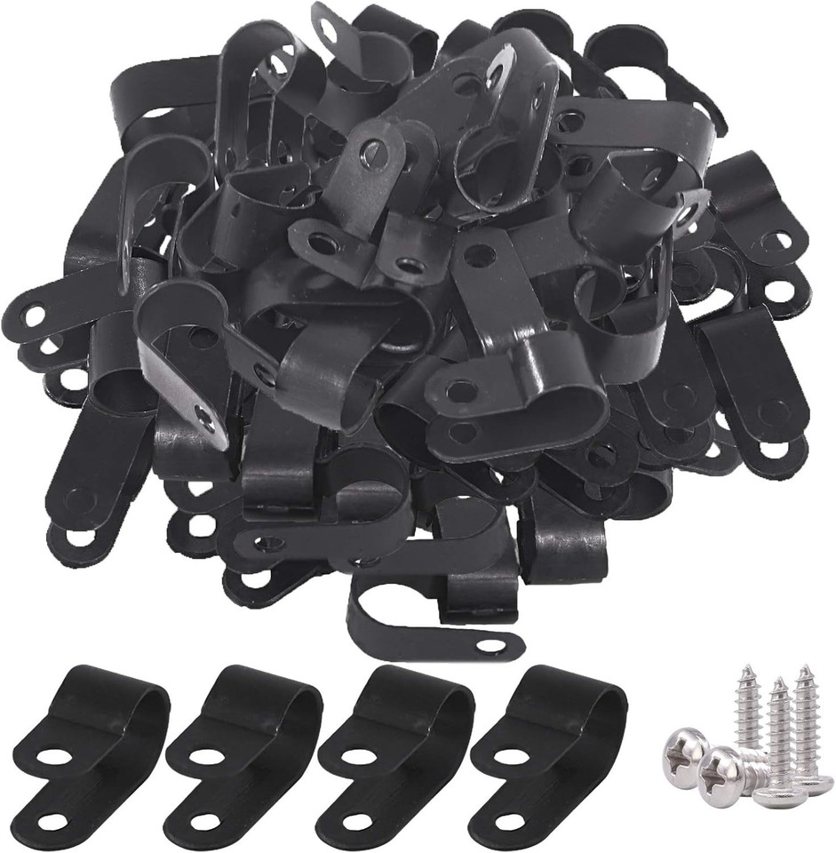 120Pcs Black Nylon R-Type Cable Clips with Screws 3/8 inch for Wire ...