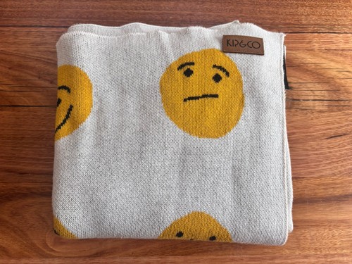 KIP & CO Baby Blanket Cot Pram 100% Cotton Smiley Faces Emoji Boy Girl ...