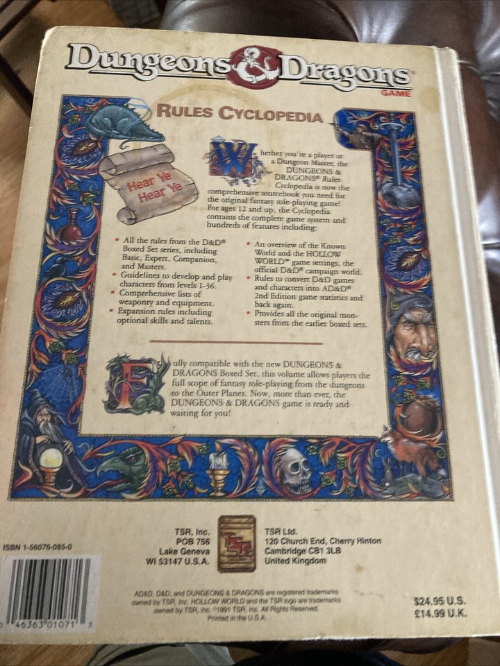 dungeons and dragons rules cyclopedia Original Hardcover *Vintage Rpg ...
