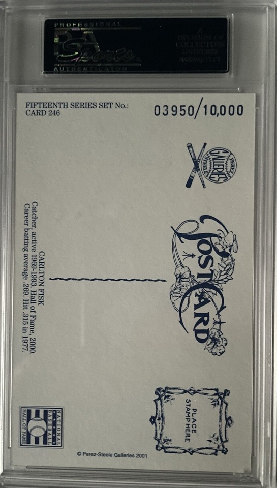 Carlton Fisk Gem Mint 10 Autograph On Perez-Steele HOF Postcard. PSA ...