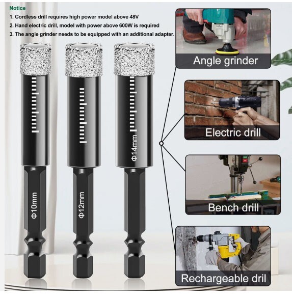 5x Diamond Core Drill Bits Dry Drilling Hole Saw 6/8/10/12/14mm for ...