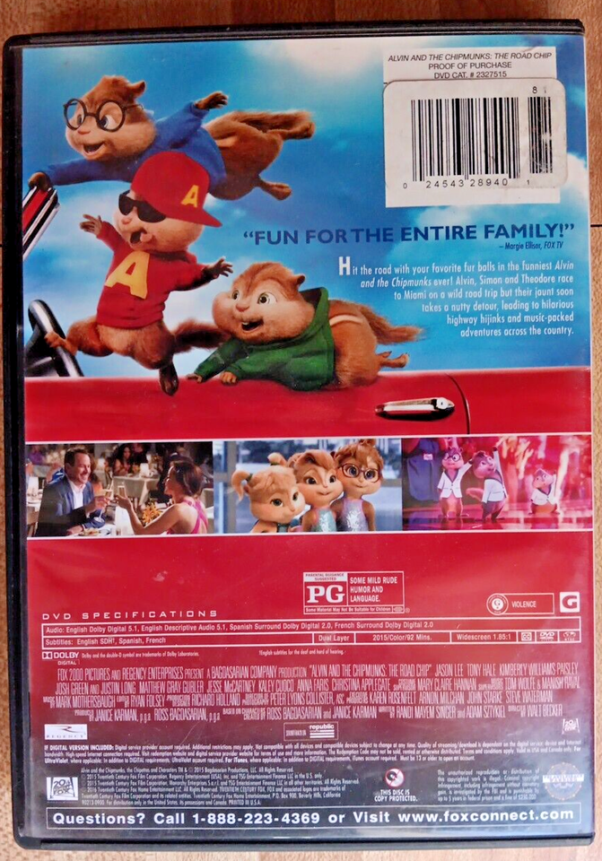 Alvin and the Chipmunks The Road Chip DVD Christina Applegate -- Very ...