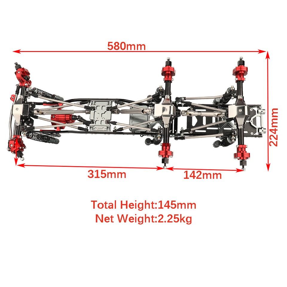 Brass Metal 6x6 RC Car Chassis Frame w/ Axles Gearbox DIY for SCX10 II ...