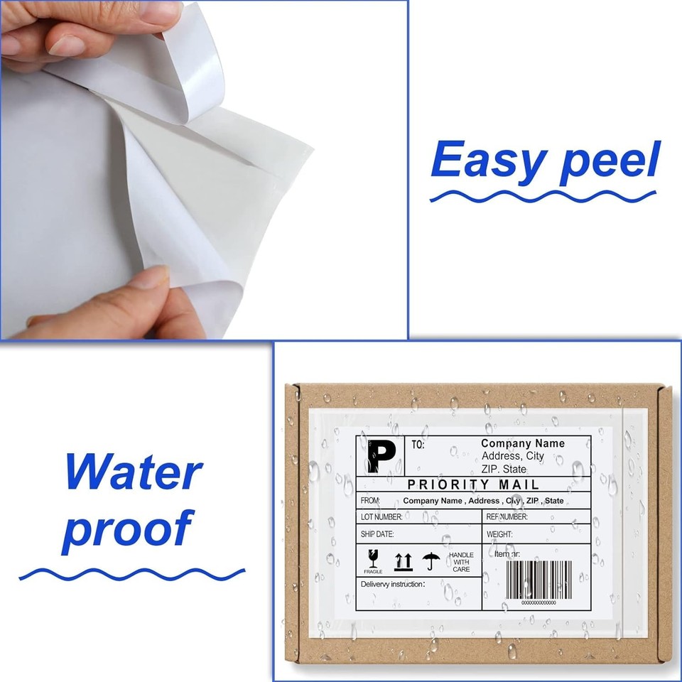 6" x 9" Clear Adhesive Top Loading Packing List Clear Pouches, Mailing ...