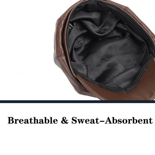 Real Leather Hat Cowhide Casual Hats For Men beret Flat Warm Biker ...