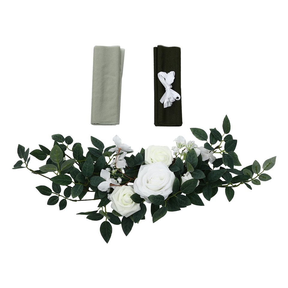 6PCS Artificial Flower with Fabric Green Ribbon Chair Cover Wedding ...