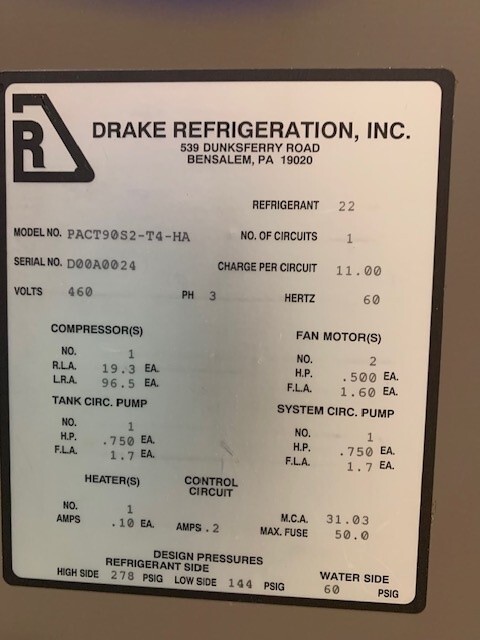 Drake Refrigeration Air-Cooled Chiller with Tank - 10 Ton | eBay