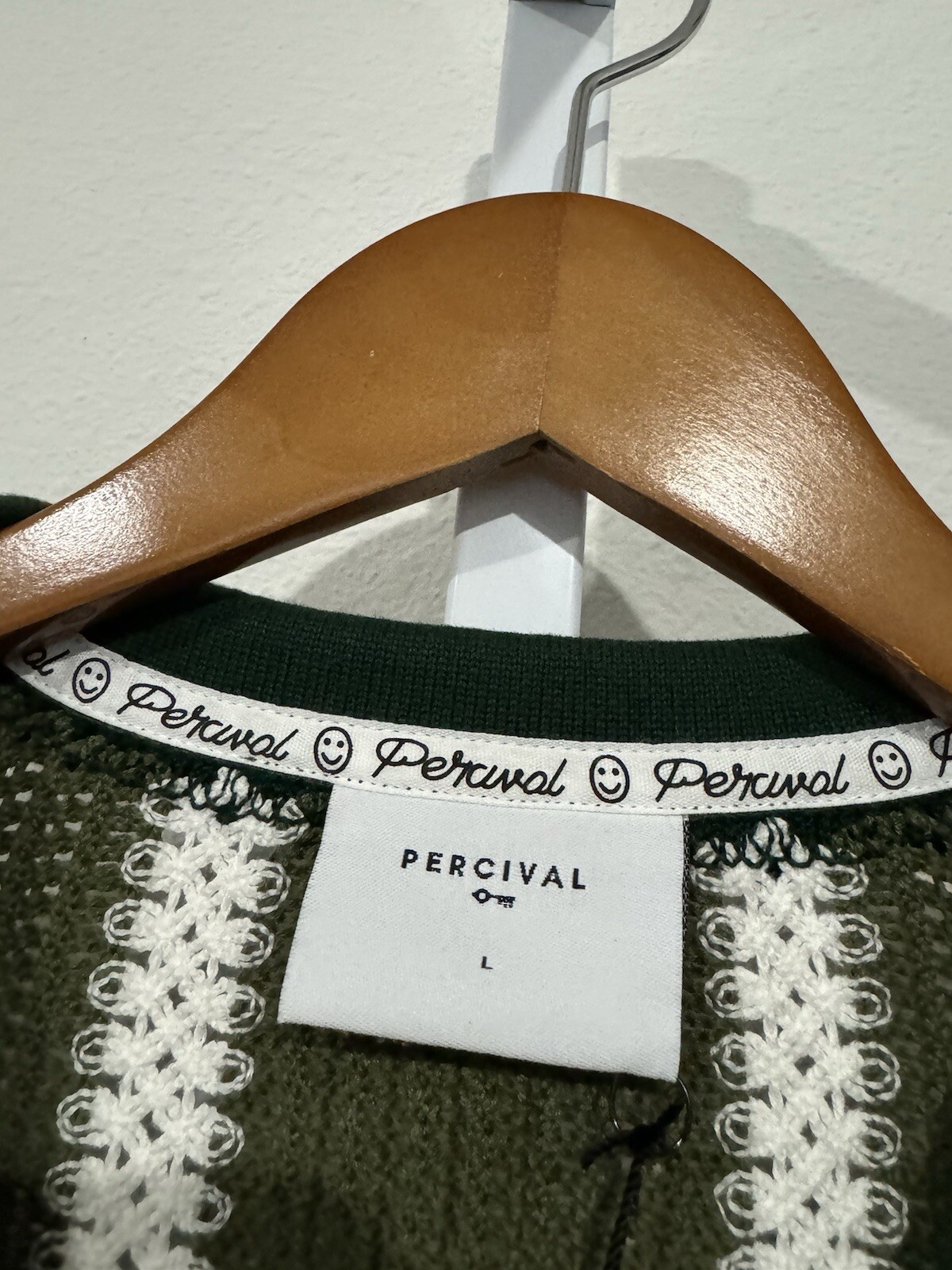 Percival Mens Shirt L Green Button Up Knitted Preppy Knit Pathos ...