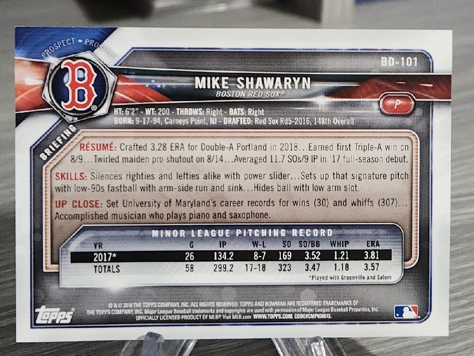 Mike Shawaryn 2018 Bowman Purple Paper /250 Boston Red Sox #101 | eBay