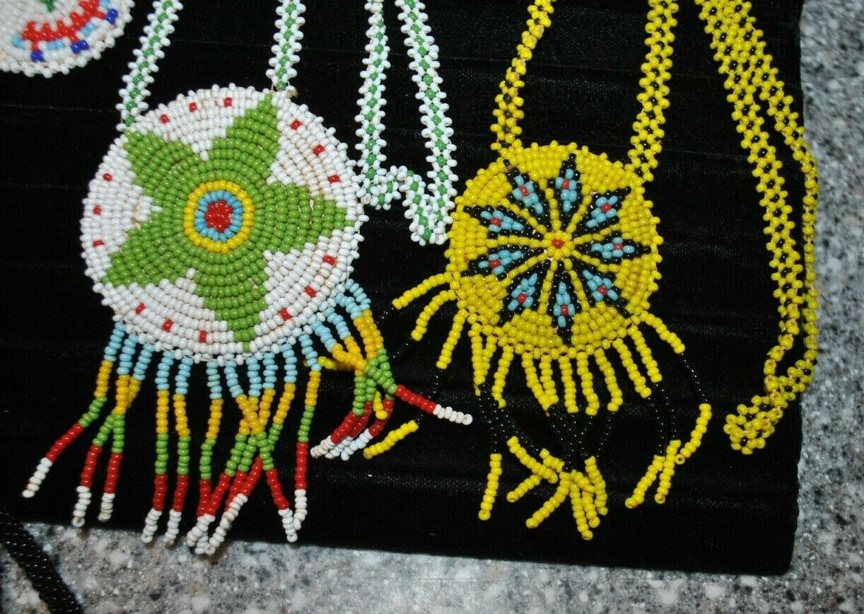 Vtg Native American Seed Bead Necklaces, Barrette - Gem