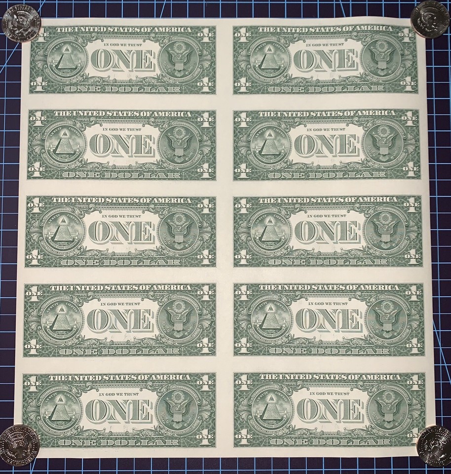 Sheet of Ten (10) - $1 One Dollar Bills - Uncut Currency - Series 2017 ...