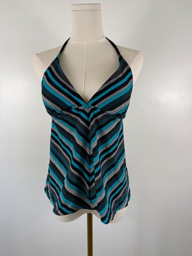 Mossimo Women's Bathing Suit Tankini Top Medium Blue Striped Halter ...