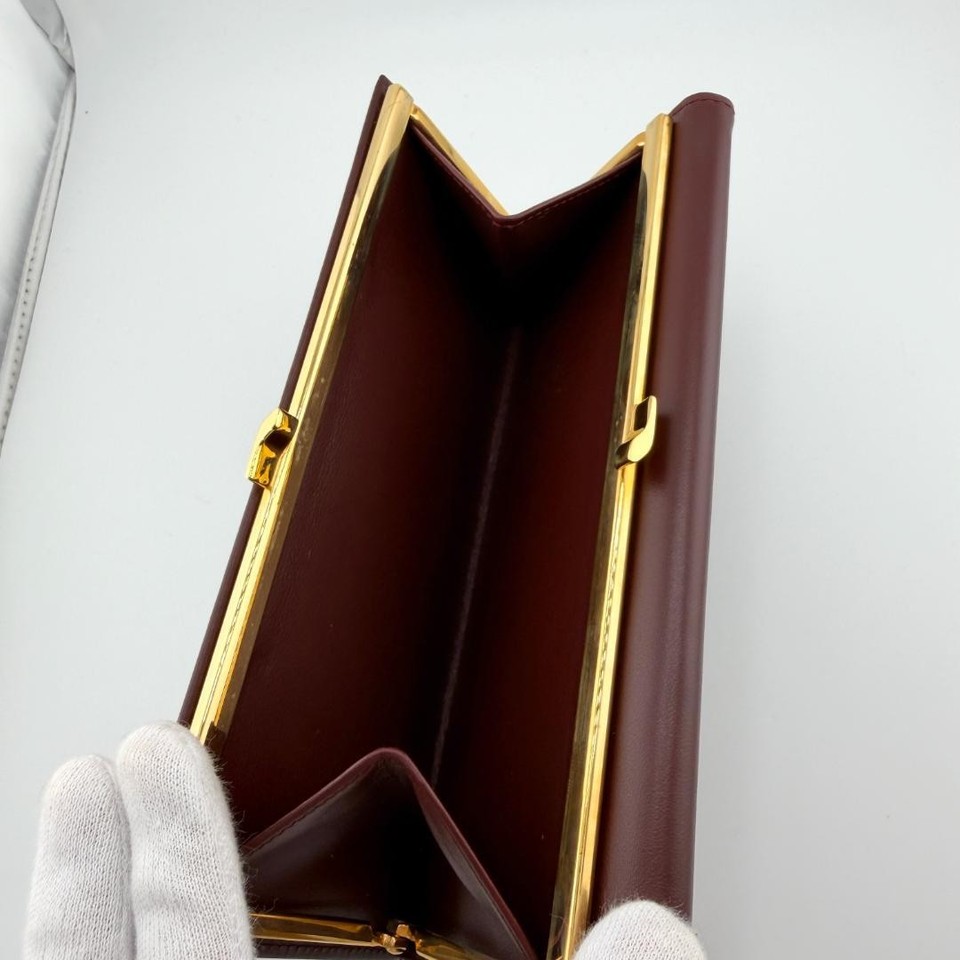 Auth Cartier Wallet Mastline Threefold Leather Red Gold-tone HW Womens ...