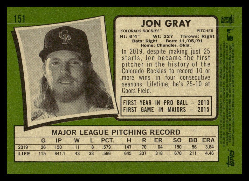 2020 Topps Heritage #151 Jon Gray Colorado Rockies | eBay