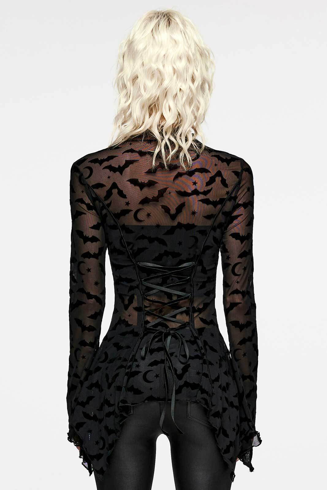 PUNK RAVE Bat Attack Tunika Top Gothic Netz-Shirt Fledermaus ...