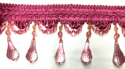 (Sold by The Yard) 4” Tear Drop Beaded Trim Fringe Gimp Top/ Fuchsia ...