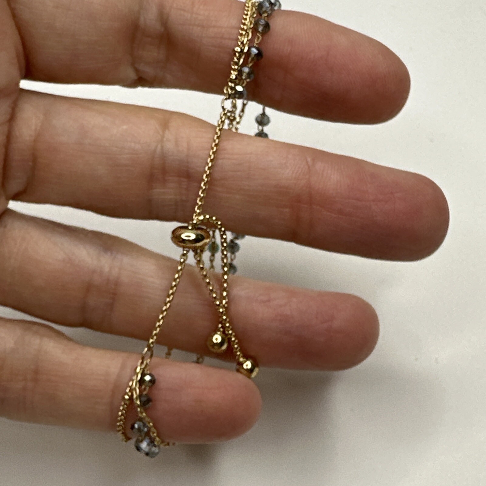 Blue Aqua Faceted Beads Slider Gold Tone Bracelet Triple Strand Chain ...