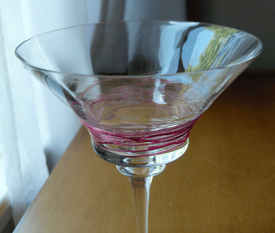 Steuben vintage martini glass~applied cranberry threading~made in USA ...