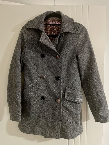 Funky Vintage Rusty Wool Blend Coat Herringbone Black & White Size 10 ...