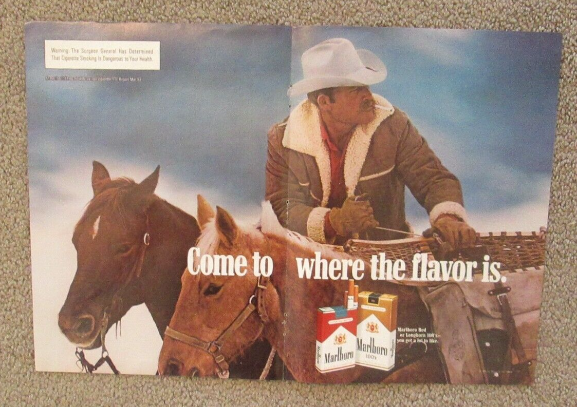 1984 COWBOY MARLBORO CIGARETTES AD 11"X16" Magazine Centerfold M478 | eBay
