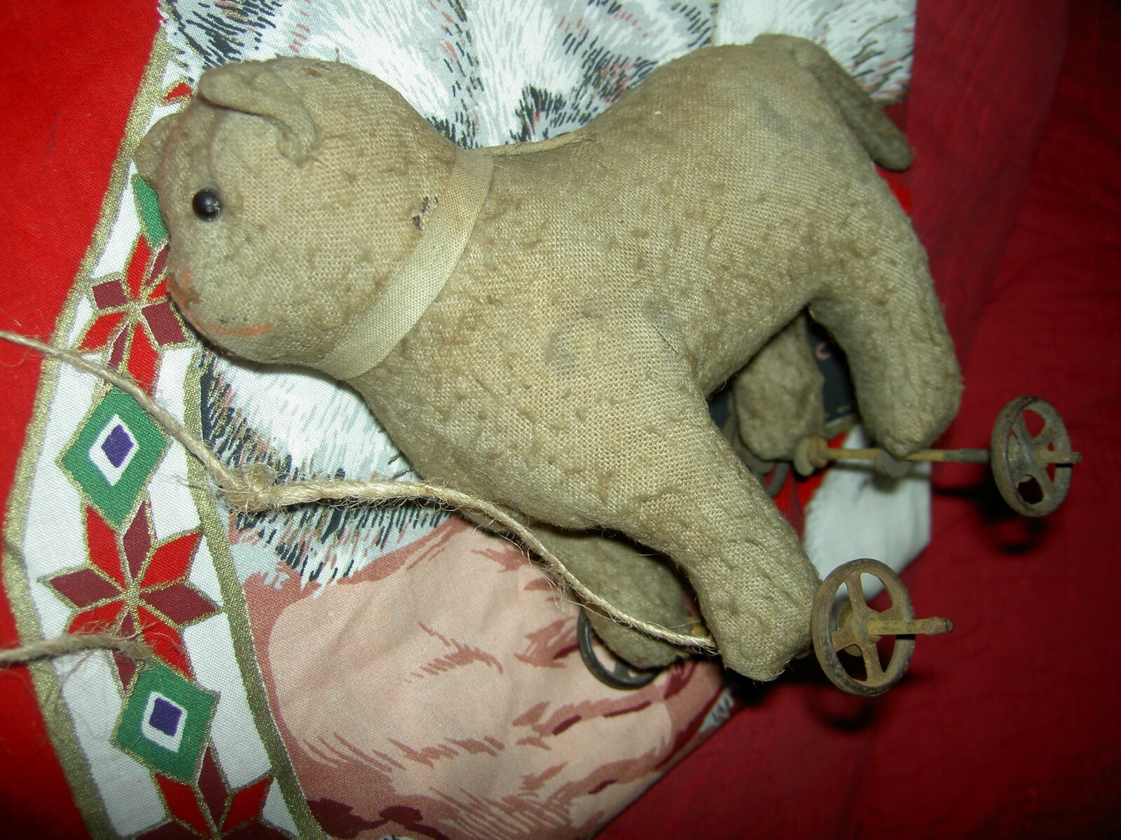 Antique, c1905, Steiff straw stuffed cat, kitten on cast iron wheels ...