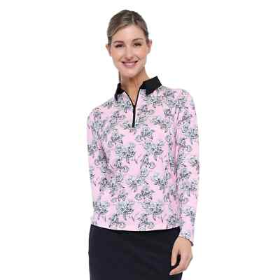 NWT BELYN KEY Pink Black Audrey Floral Gracie Long Sleeve Golf Shirt XS ...