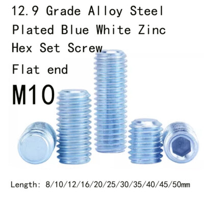 M10 Plated Zinc 12.9 Grade Alloy Steel Hex Socket Flat End Set Screw ...
