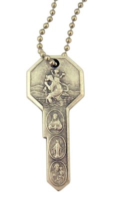 Silver Tone Saint Christopher Key to Heaven Medal on Pop Bead Key Chain ...