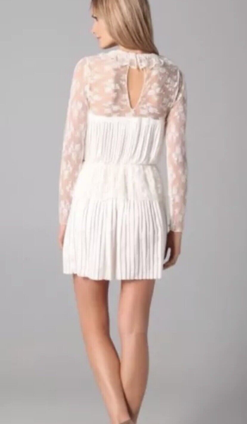 FREE PEOPLE Ivory White Sheer Lace Satin Pleated Peplum Victorian Mini ...