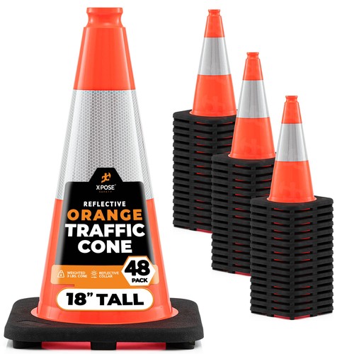 48 Orange Traffic Cones 18 Inch with 6" Collar, PVC Plastic Safety Cone ...