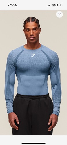 GYMSHARK SHADOW SEAMLESS LONG SLEEVE T SHIRT - LARGE - BLUE | eBay