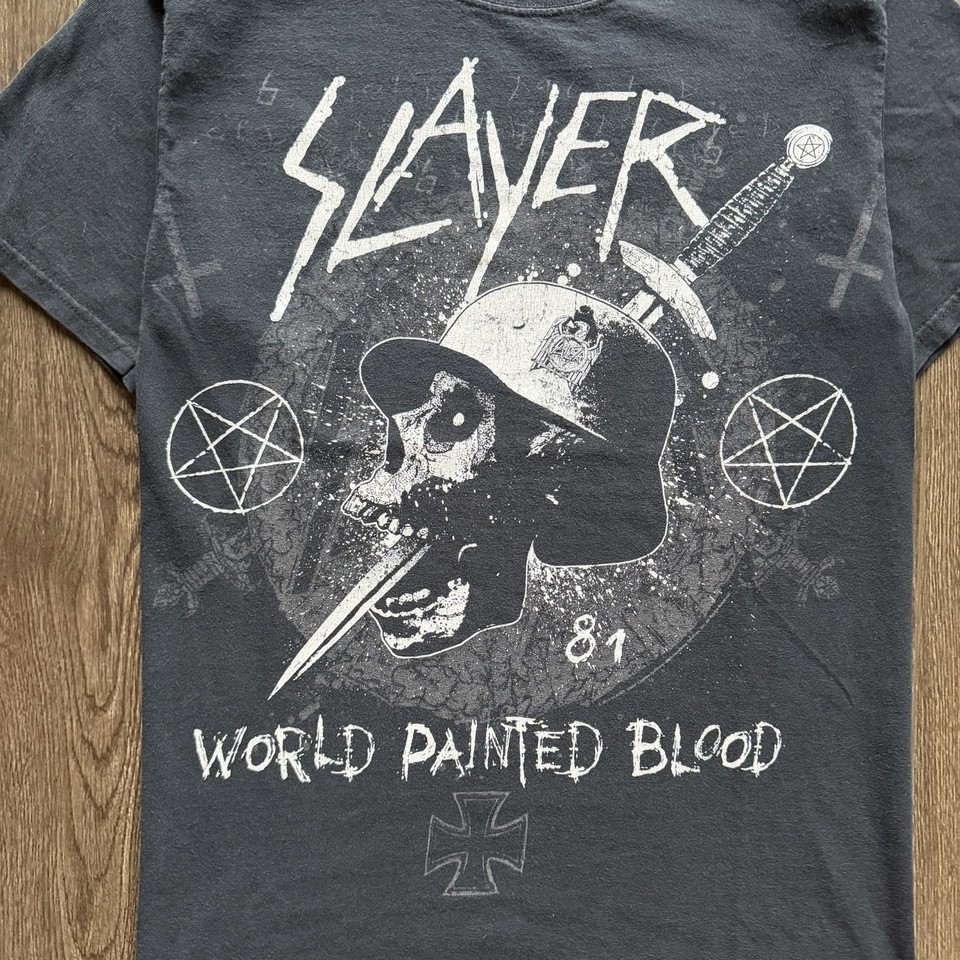 2000s Y2K Slayer Metal Band Tee World Painted Blood Skull T-Shirt Small ...