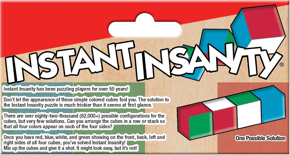 Instant Insanity Wooden Edition by Games USA, Classic Brain Teaser ...