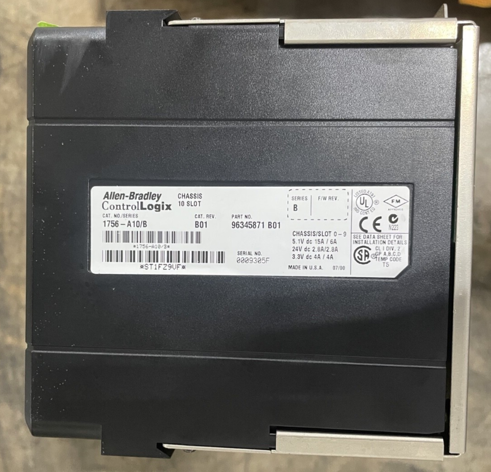 Allen-Bradley ControlLogix 5550 1756-PA75/A PLC, 1756-A10/B RACK, and 9 ...