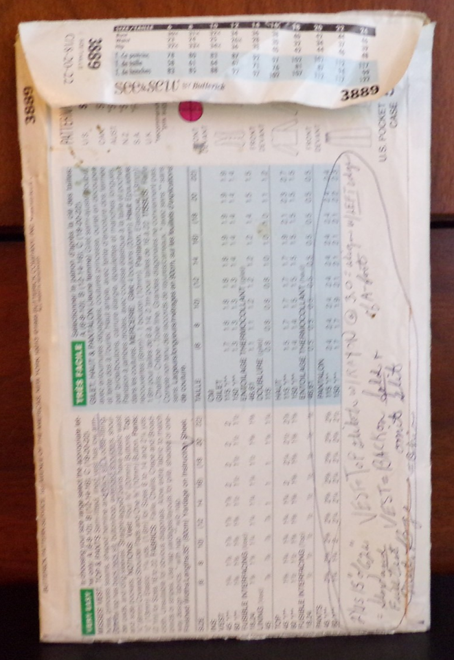 See & Sew Sewing Pattern 3889 Misses Lined Vest Top Pants Sizes 18-22 ...