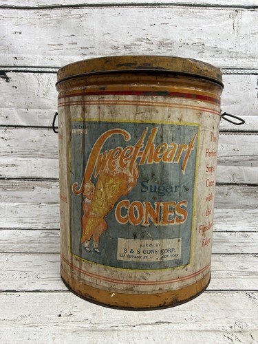 VTG Sweet-Heart Sugar Cones S&S Cone Corp NY Ice Cream Advertising Tin ...
