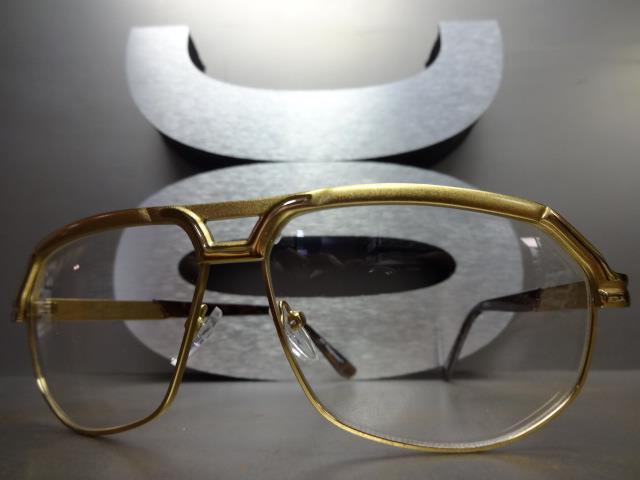 Mens CLASSIC VINTAGE RETRO Hip Hop Style Clear Lens EYE GLASSES Gold ...
