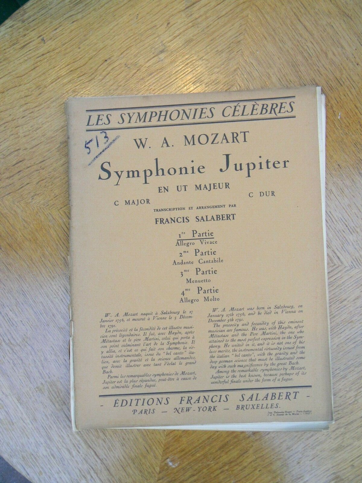 Partitur Symphonie Jupiter Mozart Salabert Sheet Music 1ère Teil | eBay
