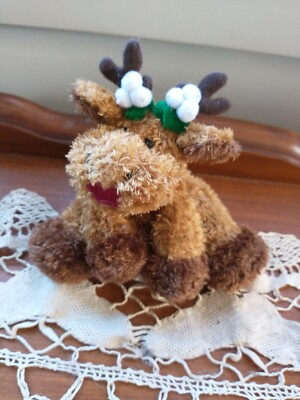 GANZ Mini MOOSE L TOE HX5315 4" Sitting Plush HTF Mistletoe & Kissing ...