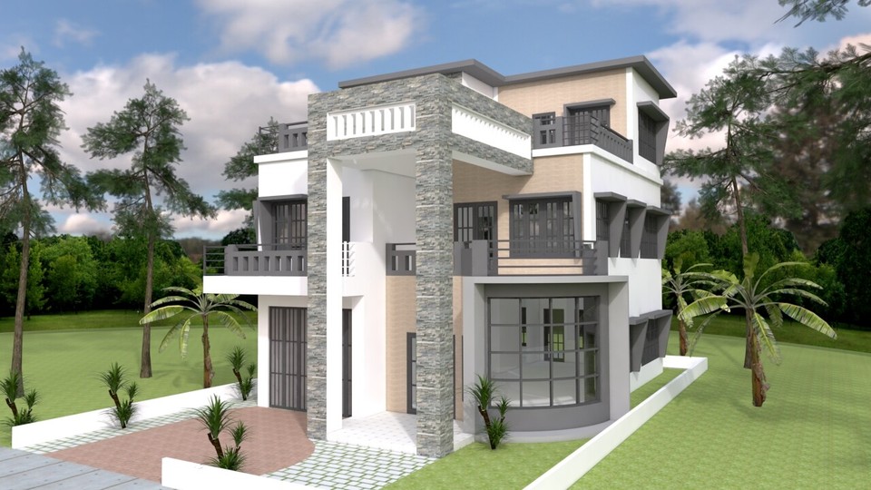 House Plan 9x14.5 Meter 30x47 Feet 4 Beds 5 Baths Terrace Roof (A4 Hard ...