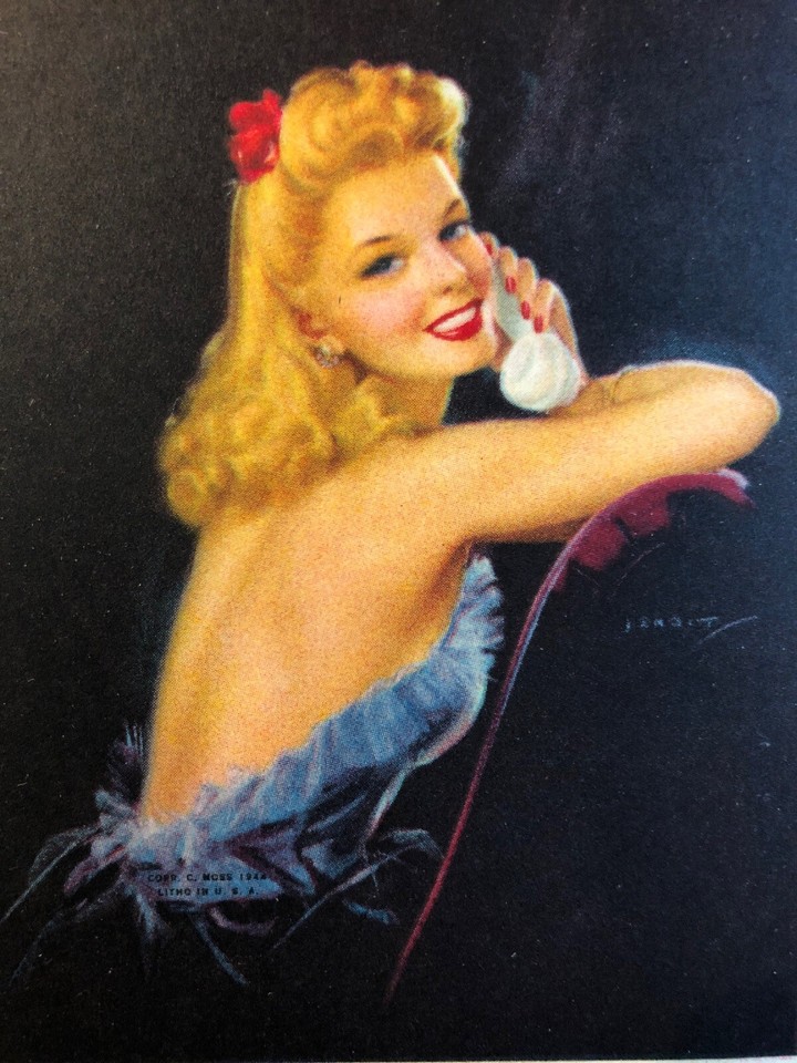 Vintage 1940s Jules Erbit Pin Up Girl Litho Card Sexy Blonde Phone Call 7789