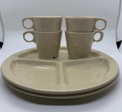 Vintage MCM Texas Ware Melamine Almond Divided Plates (2), Coffee Cups ...