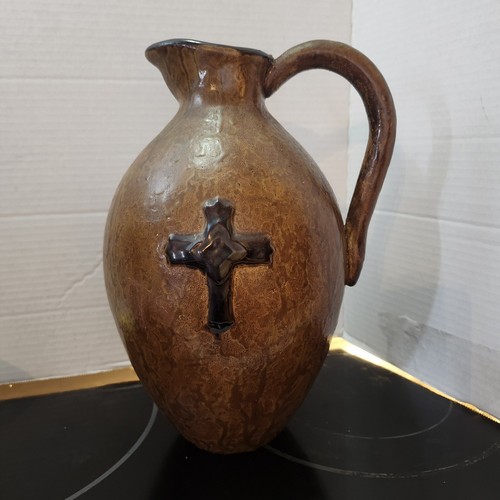 Authentic Pottery By At Home America Cross Pitcher Brown | eBay