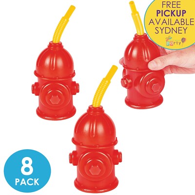 FIREFIGHTER PARTY SUPPLIES FIRE HYDRANT 8 MOLDED CUPS STRAWS FIREMAN ...