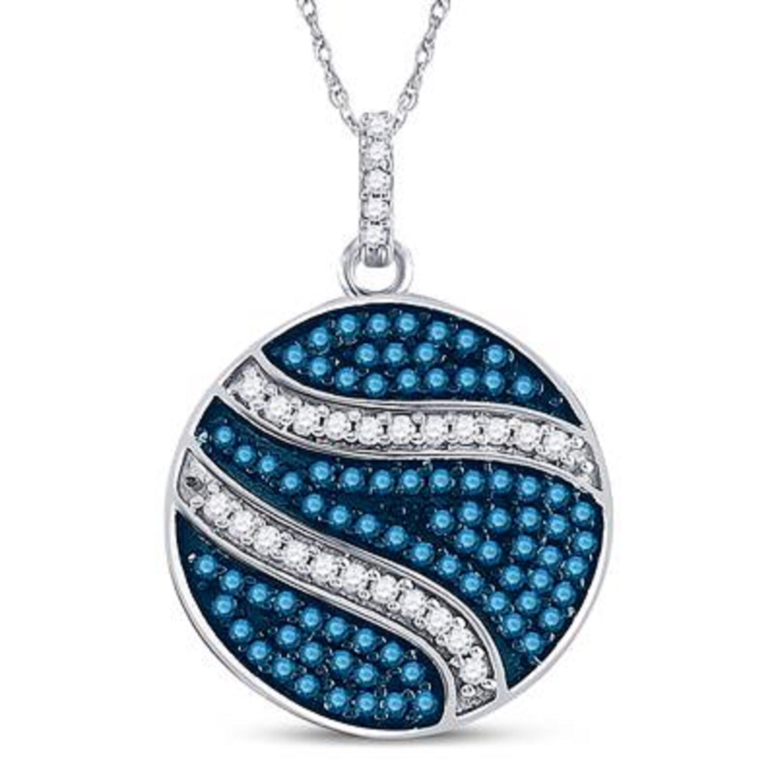 10K WHITE GOLD ROUND BLUE DIAMOND CIRCLE PENDANT 3/4 CTTW | eBay