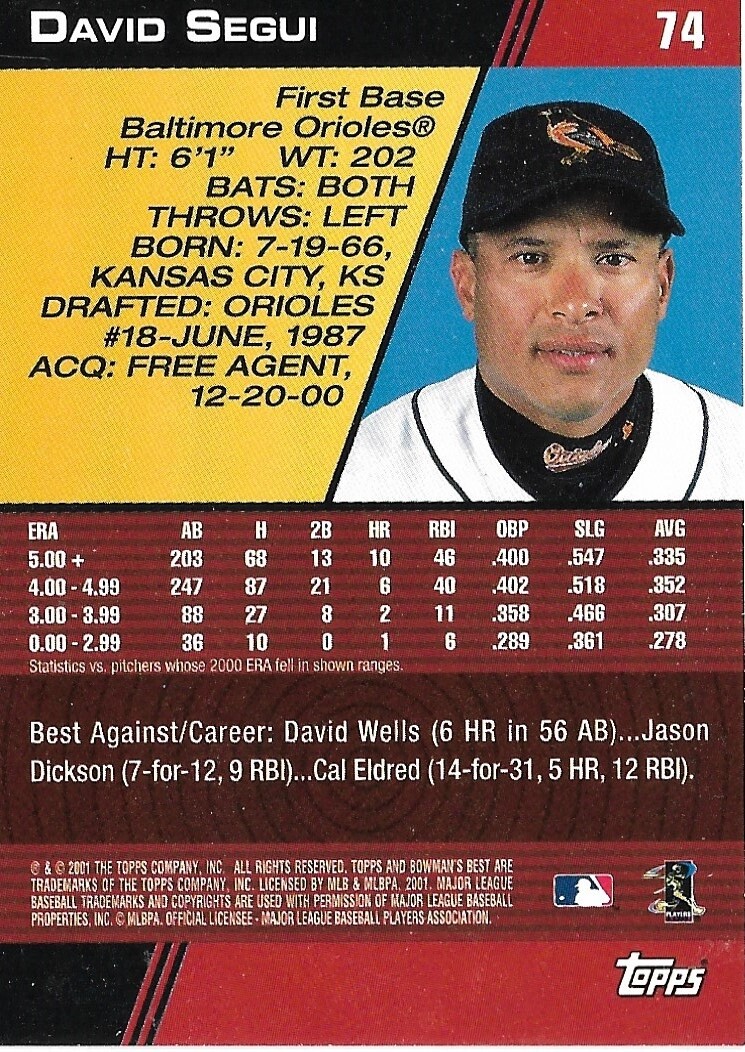 2001 Bowmans Best David Segui 74 Baltimore Orioles | eBay