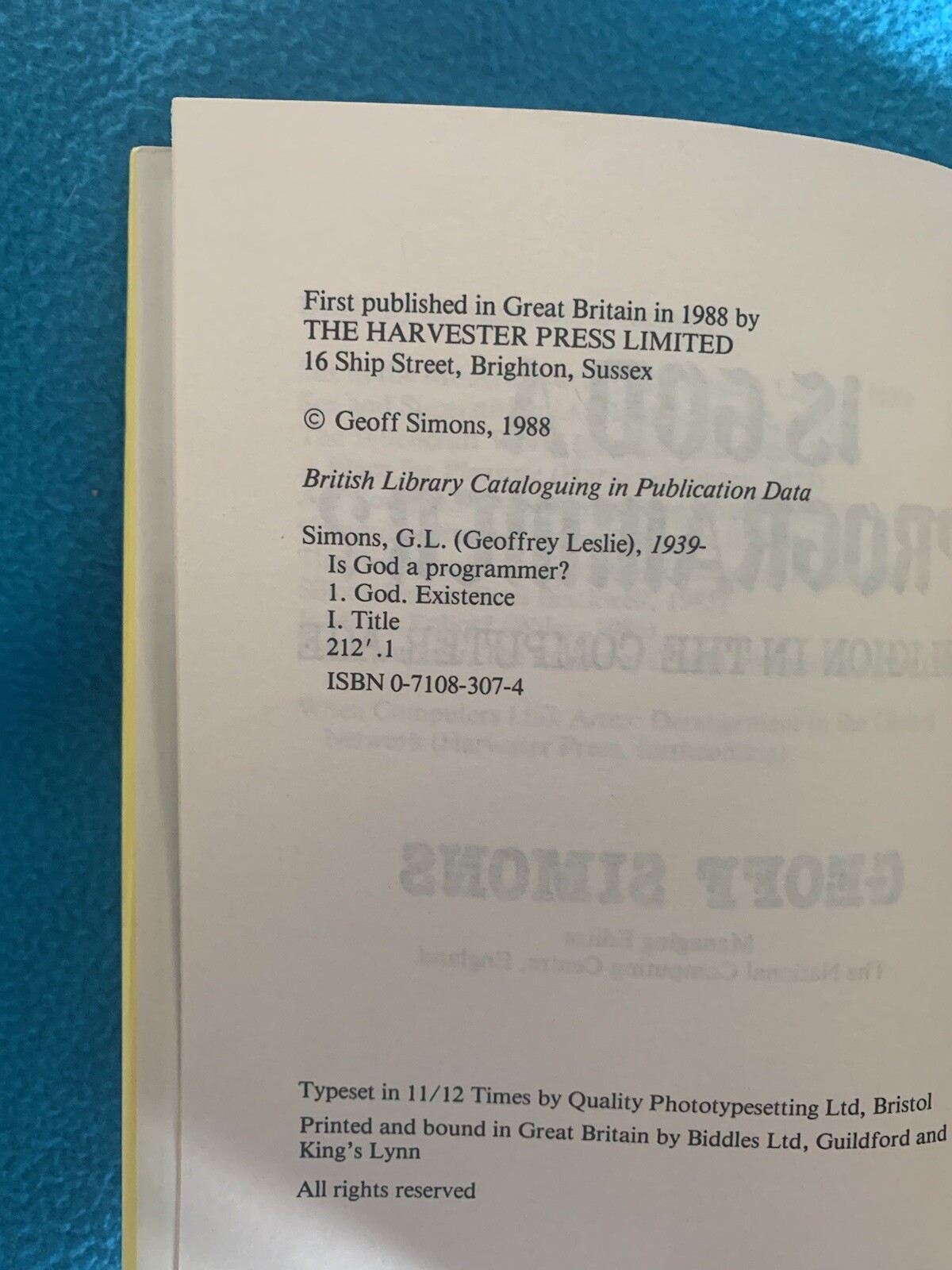 is God a Programmer? Religion in Computer Age. Harvester 1988. Rare ...