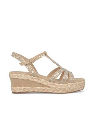 Alma en Pena Femmes Sandale Compensées en Daim Z.60 Beige + Strass ...